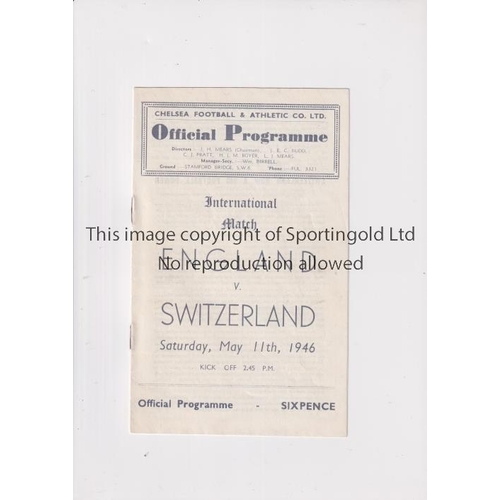 ENGLAND V SWITZERLAND 1946 AT CHELSEA Programme with unusual blue ...