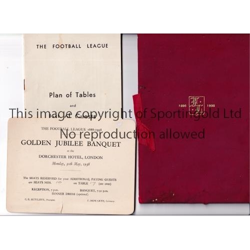 FOOTBALL LEAGUE GOLDEN JUBILEE 1938 Menu plus an Invitation, a Table ...