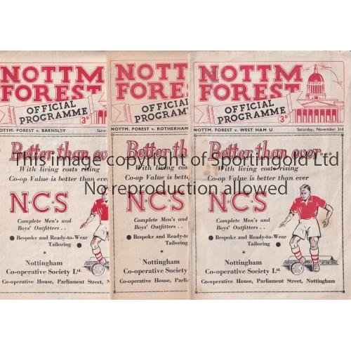 NOTTINGHAM FOREST Three home programmes for season 1952/3 v West Ham ...