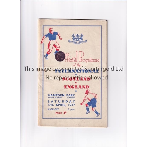 SCOTLAND V ENGLAND 1937 Programme for the match at Hampden Park 17/4 ...