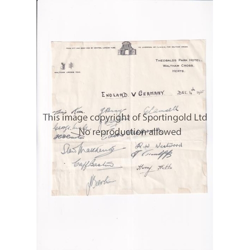 ENGLAND FOOTBALL AUTOGRAPHS 1935 A letter headed sheet from Theobalds ...