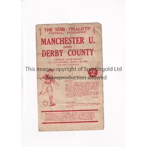 MANCHESTER UNITED / FA CUP SEMI FINAL Programme for the home FA Cup ...