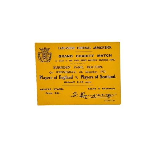 1932 GRAND CHARITY MATCH FOOTBALL TICKET STUB, PLAYERS OF ENGLAND ...