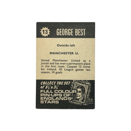 1967 GEORGE BEST MANCHESTER UNITED A&BC FOOTBALL TRADING CARD, THE ...