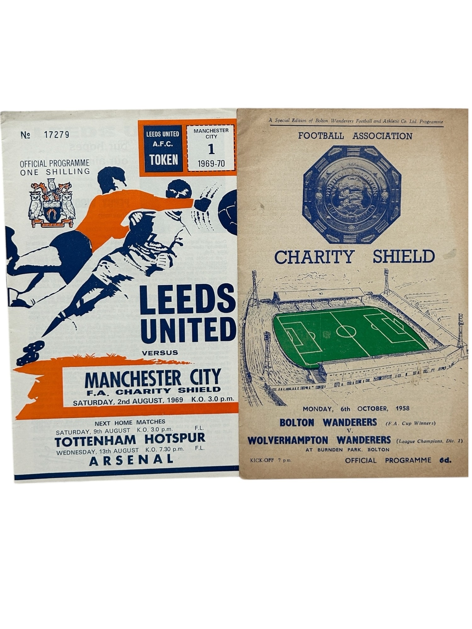 X2 CHARITY SHIELD FOOTBALL PROGRAMMES, 1969 MAN CITY VERSUS LEEDS ...