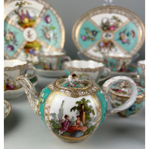 A COLLECTION OF DRESDEN PORCELAIN PLATES, TEACUPS AND SAUCES WITH TWO ...