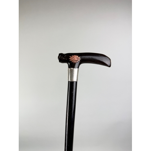 AN EARLY 20TH CENTURY SILVER BANDED MASONIC WALKING STICK WITH ALL ...