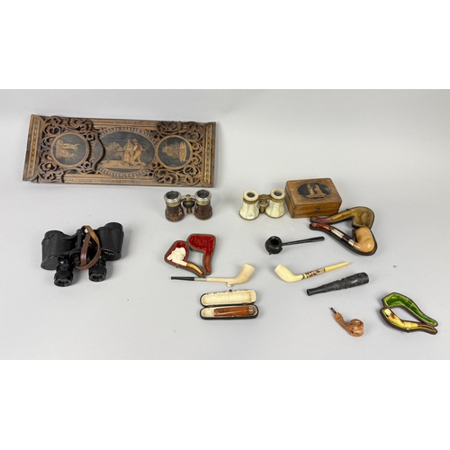 A COLLECTION OF PIPES TO INCLUDE AMBER, ONE 9CT GOLD BANDED, OPERA ...