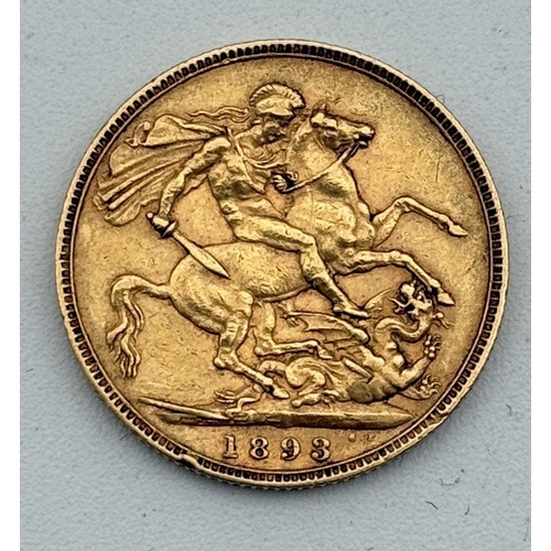 AN 1893 GOLD SOVEREIGN Weight: 7.98gms