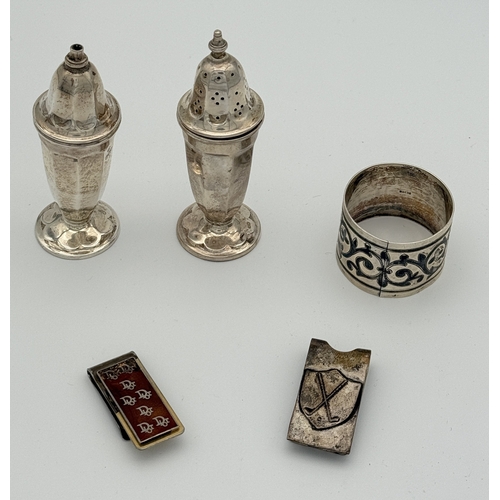 A PAIR OF SILVER PEPPER SHAKERS, A CHRISTIAN DIOR MONEY CLIP, GOLF CLIP ...