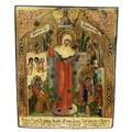 A 19TH CENTURY RUSSIAN ORTHODOX GILDED ICON ON WOOD DEPICTING THE ...