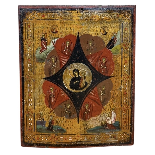 A 19TH CENTURY GREEK OR RUSSIAN ORTHODOX GILDED ICON ON WOOD DEPICTING ...