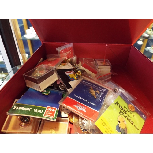 A mixed selection of assorted pin badges to include NSPCC, Cleans for ...