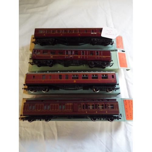 A Hornby HR026 MR brake coach, a Hornby HR434 LMS brake coach, a Hornby ...