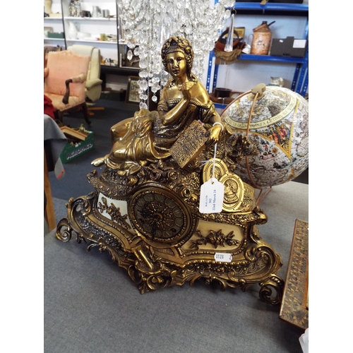 An ornate reproduction gilt figural mantel clock