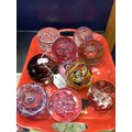 Nine assorted glass paperweights to include Caithness examples