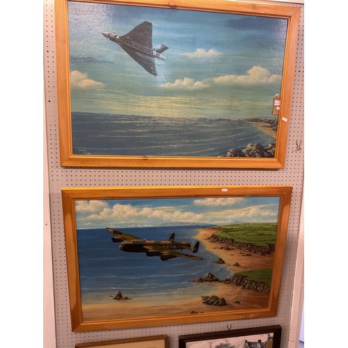 A pair of large paintings on board of war planes over the channel ...