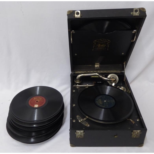 Micro-Perophone Gramophone with some Bakelite records