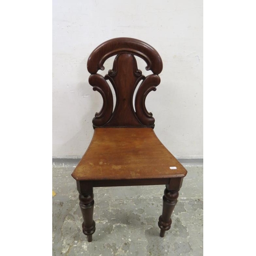 Victorian C19th Mahogany Hall Chair on turned supports, cartouche & C ...