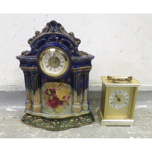 Pottery Rose Decorated German Mantel Clock & H Samuel Quartz carriage ...