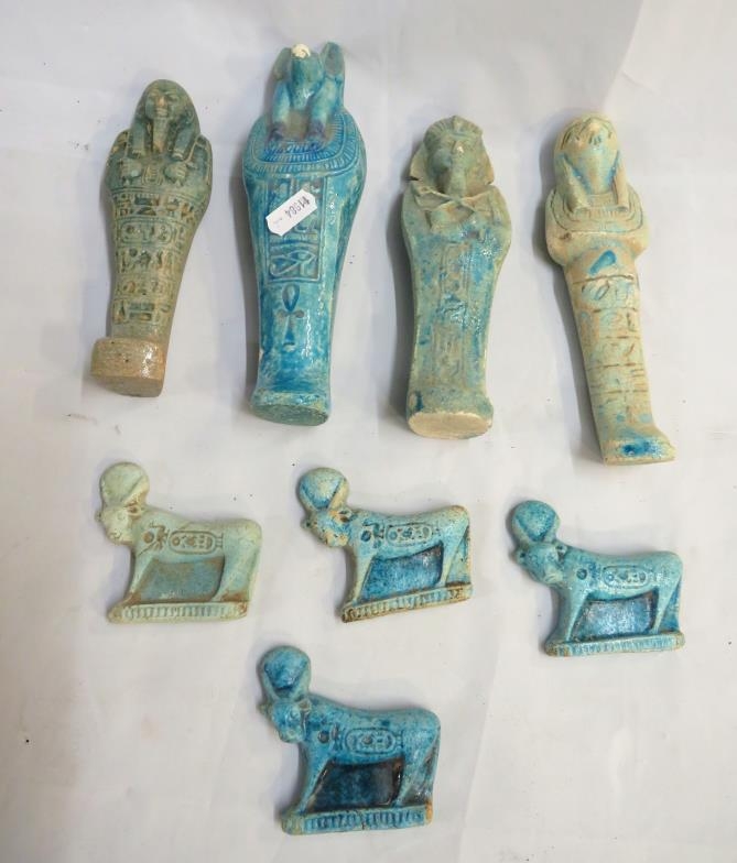 Turquoise Glazed Egyptian Style Tomb Figures, jackal, mummies x 3 ...