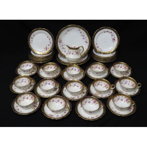 Victorian Tea Set, blue gilt borders with floral posies incl. 12 cups ...
