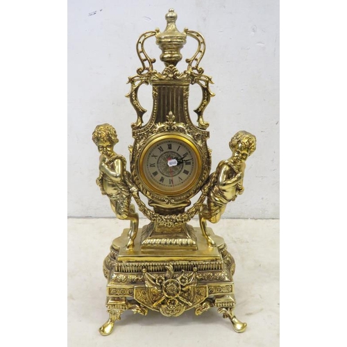 Reproduction Lyre Mantel Clock with cherubs, bell flower swags & urn ...