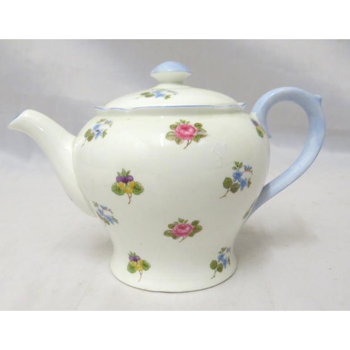 Shelley Teapot no. 1524 with flowerhead decoration & blue handle & knop ...