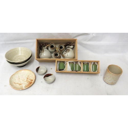 Oriental Chinese Pottery in wooden boxes 5 Saki cups, 5 pourers, 2 ...