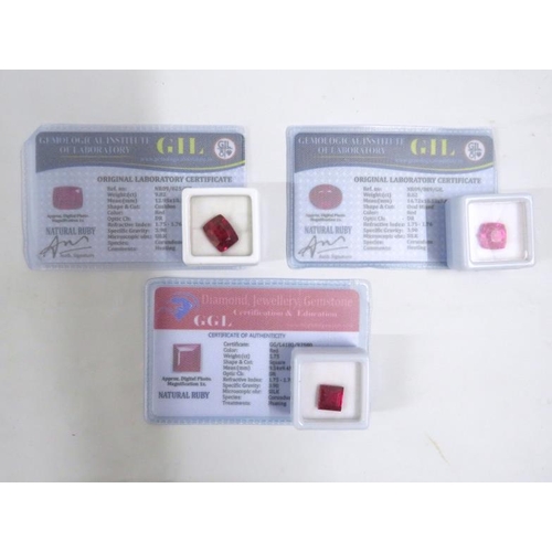 2 GIL & 1 GGL Natural Ruby with original laboratory certificate 8.62 ...