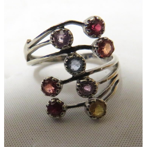 9ct White Gold Crossover Multi Split Shank Dress Ring with 8 vari ...