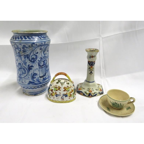 Tin Glazed Blue & White Pot approx. 22cm H, Quimper style 16.5cm H ...