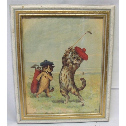 Louis Wain F/g Print 2 Cats Playing Golf, 32cm x 26cm MRS2