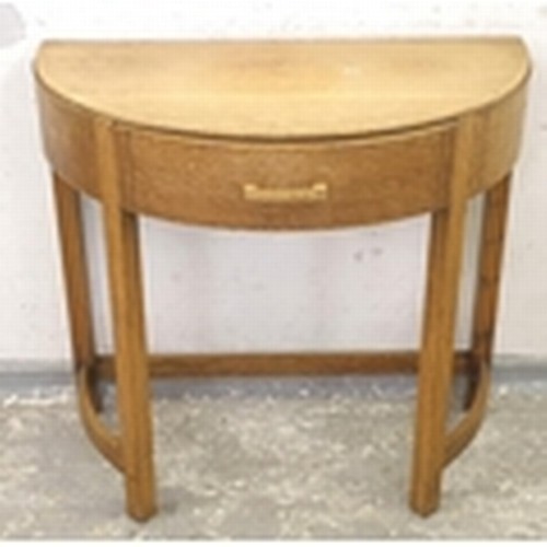 Light Oak Art Deco Demi-lune console with drawers width 76cm depth 40cm ...