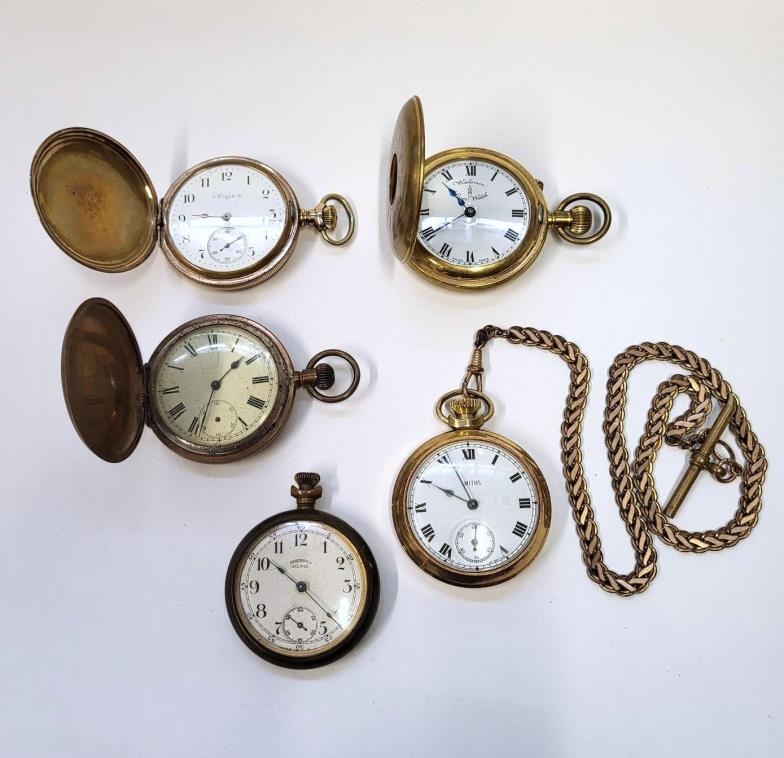 5 Gold Plated Pocket Watches: Westower Lever watch side wind, Ingersoll ...