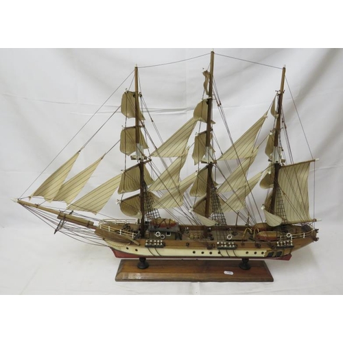 Model of a 3 Masted Ship approx. 85cm L x 62cm H
