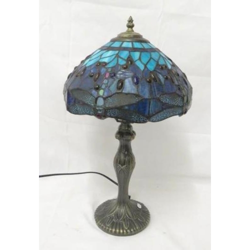 Tiffany Style Table Lamp with blue stained glass shade decorated with ...