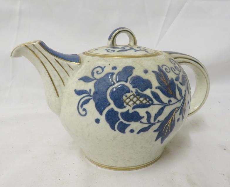 Blue & White Bursley Ware Charlotte Rhead Teapot no. TL40 1