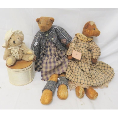 2 Sassy Cow Ink Vintage Teddy Bears dressed in checkered outfits approx ...
