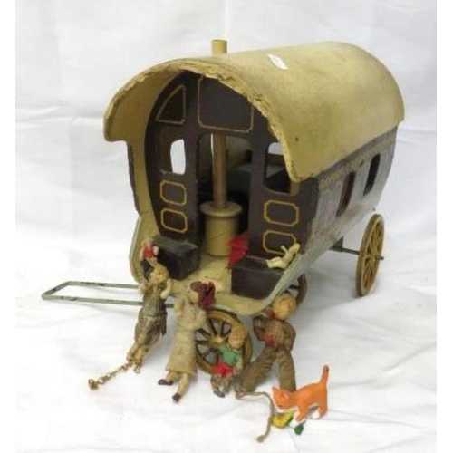 Victorian Paper Mâché Gypsy Caravan with multi spoke wheels, painted ...