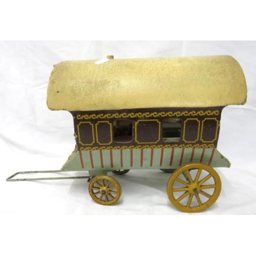 Victorian Paper Mâché Gypsy Caravan with multi spoke wheels, painted ...