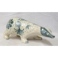David Sharp Rye Pottery Badger Decorated in blue & white approx. 33cm L