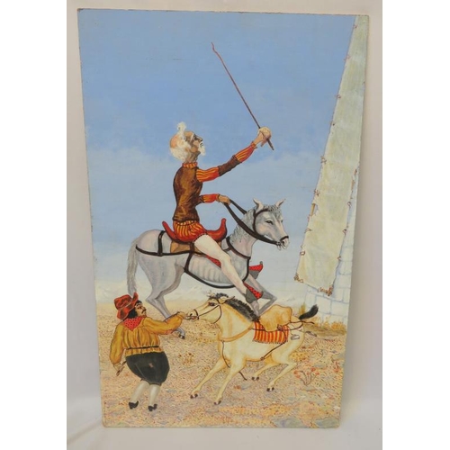 Unframed Oil on Board Don Quixote & Sancho Panza, 34cm x 55cm BW