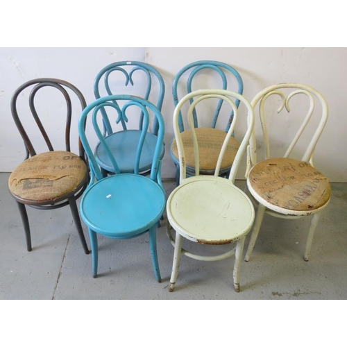 6 Bentwood Bistro/Cafe Style Chairs, 3 blue, 2 white & 1 natural wood ...