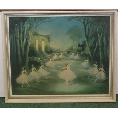 Retro Print Swan Lake Ballerinas by Carlotta Edwards, 63cm x 53cm UT