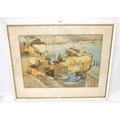 F/g Print Cornish Harbour by George Ayling, 55cm x 45cm TL