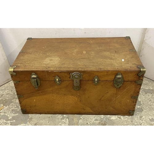 Wooden Chest/Trunk with brass fittings approx. 96cm W x 46cm H x 53cm D A6