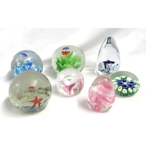 7 Glass Paperweights with seashells, pink dump paperweight, swirl ...
