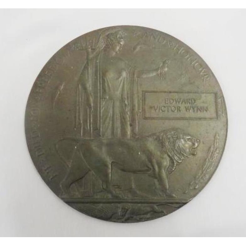 Death Penny for Edward Victor Wynn approx. 12cm dia.