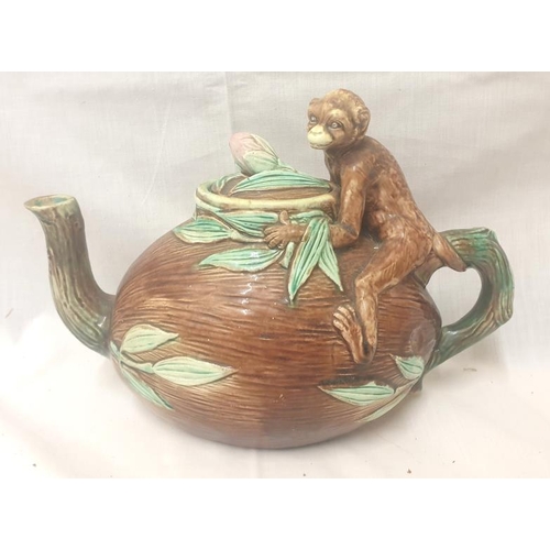 Majolica Chimpanzee/Monkey Teapot with Blue mark "R" to Base approx. 19 ...
